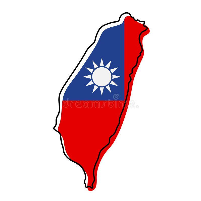Stylized Outline Map of Taiwan with National Flag Icon. Flag Color Map ...