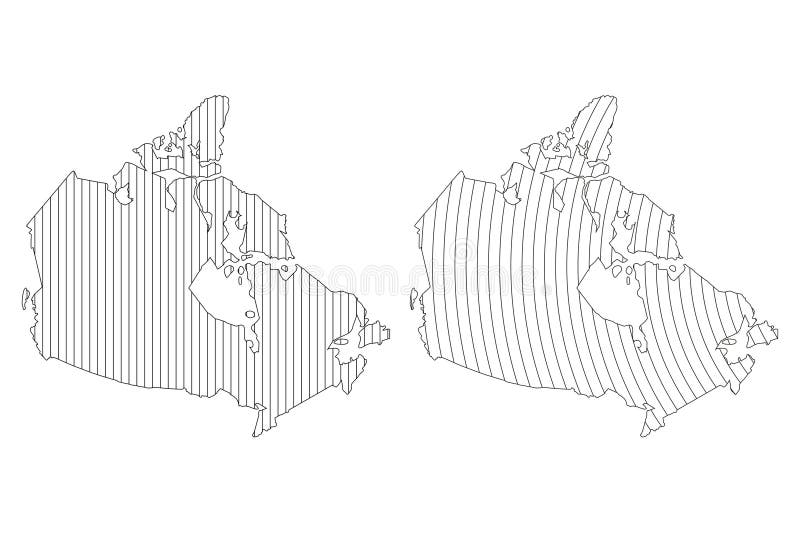 Stylized Outline Maps of Canada Featuring Parallel Line Fill Patterns ...
