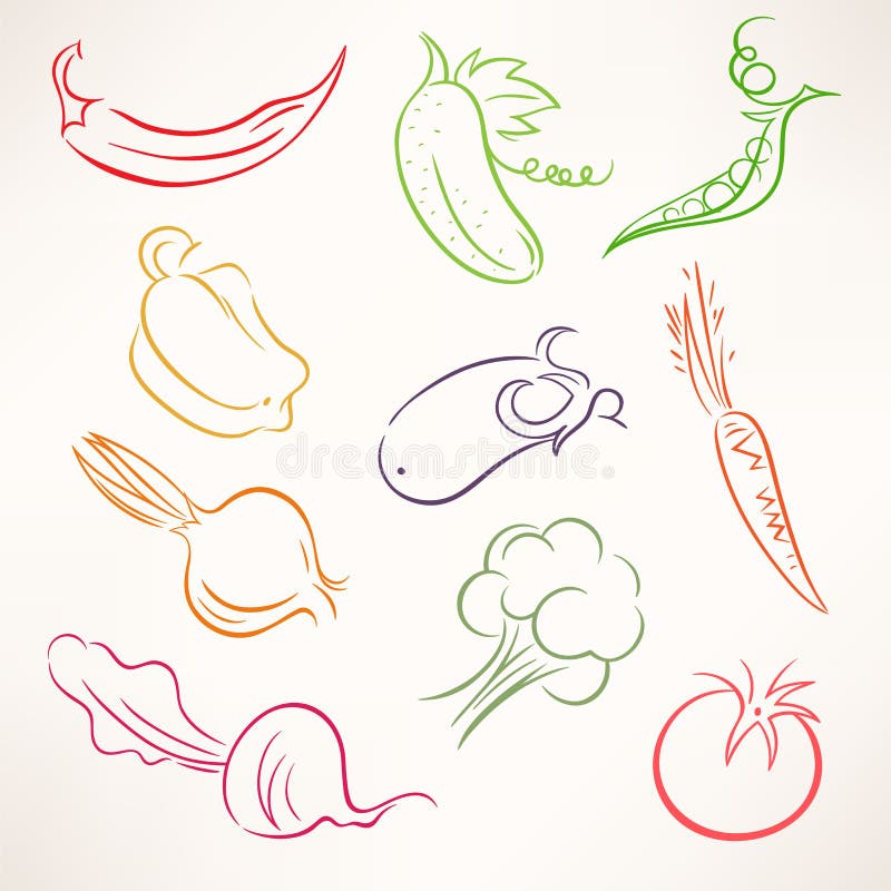 Stylized Outline Vegetables Stock Vector - Illustration of healthy ...