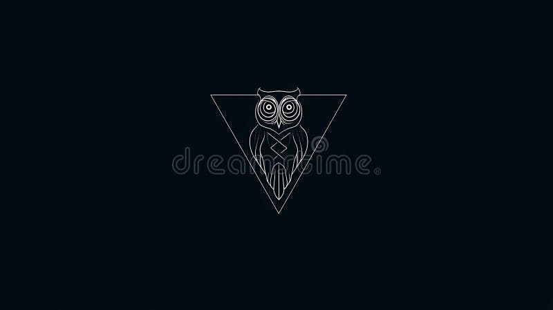 Stylized Owl Line Art within an Inverted Triangle on a Black Background ...