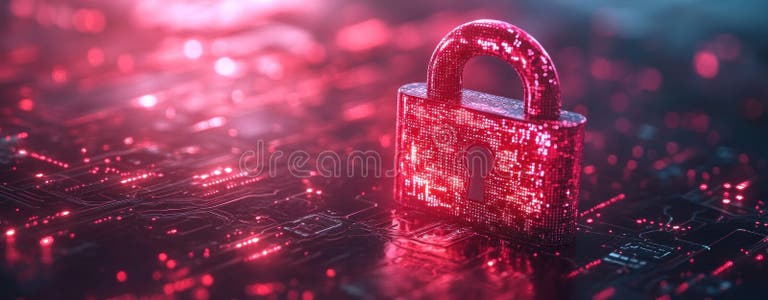 Stylized Padlock with Binary Code on Digital Circuit Background ...