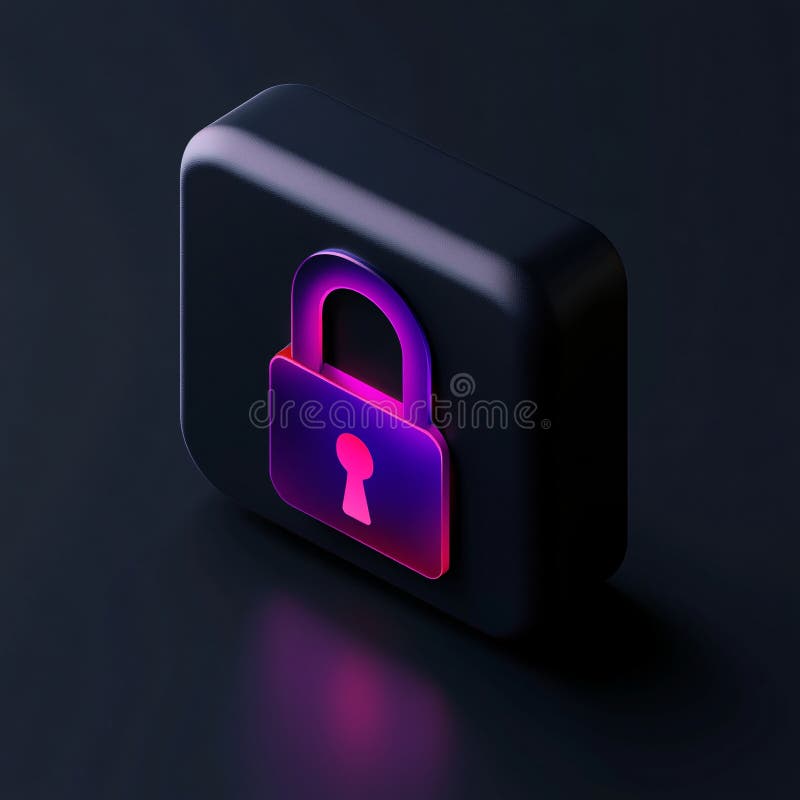 A Stylized Padlock Icon Glowing with Purple and Pink on a Dark, Smooth ...