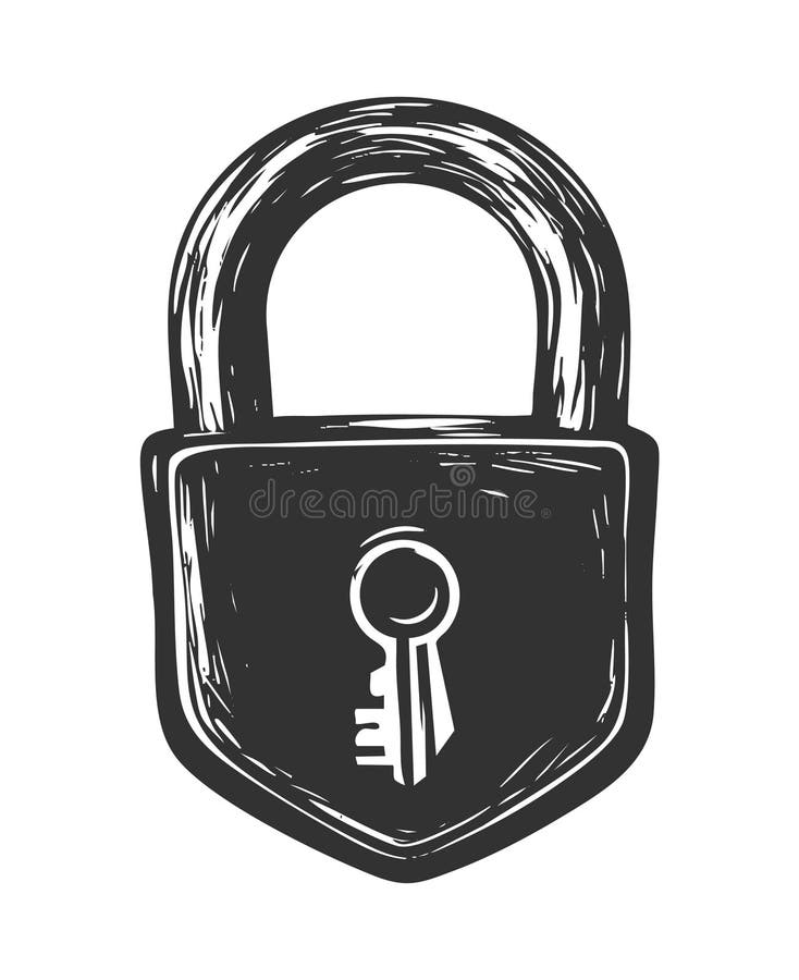 Stylized Padlock Illustration with Key Symbol in Black and White. Stock ...