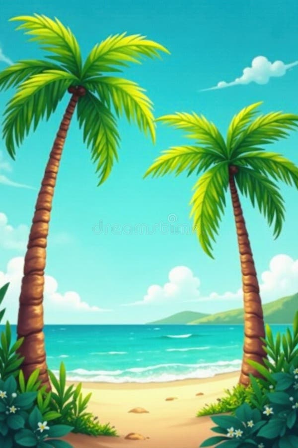 Stylized Palm Trees, Whimsical Design, Vector Graphics, Blue, Tropical ...