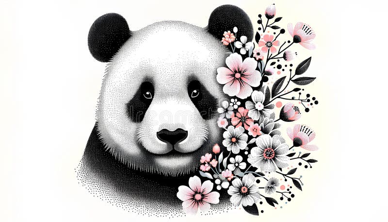 Stylized Panda Illustration Using a Black and White Pointillis Stock ...