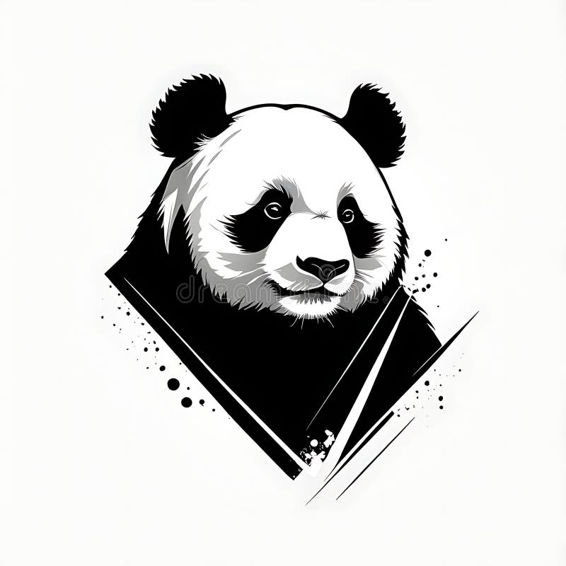Stylized Panda Portrait in Black and White Stock Illustration ...