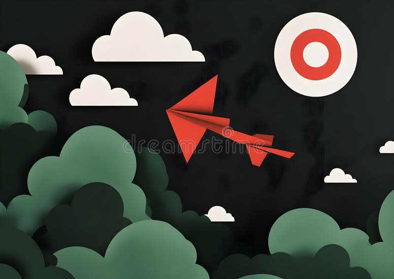 A Stylized Paper Airplane Flying through Clouds with a Target in the ...