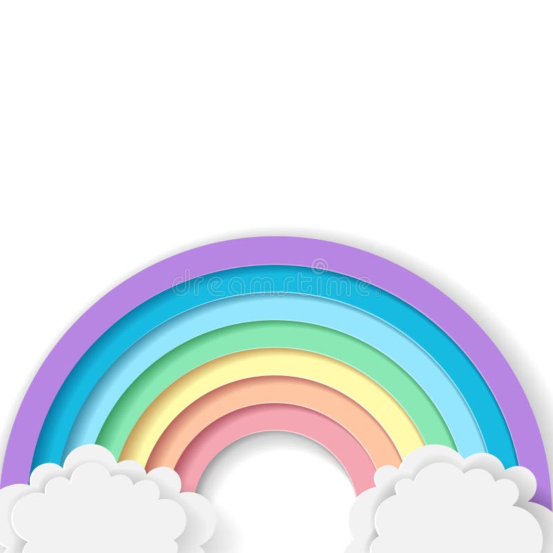Stylized Paper Rainbow and Clouds Isolated on White Background. Paper ...