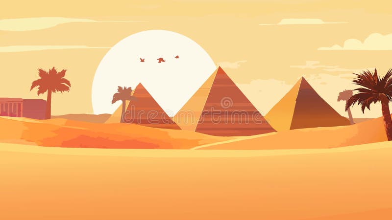 Stylized Parallax Animation of Egyptian Pyramids in Desert at Sunset ...