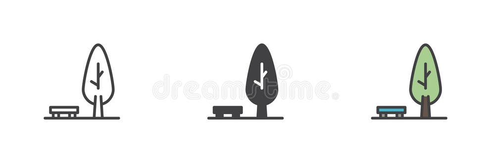 Stylized Park Tree Icon Set in Line, Solid and Filled Outline Style ...
