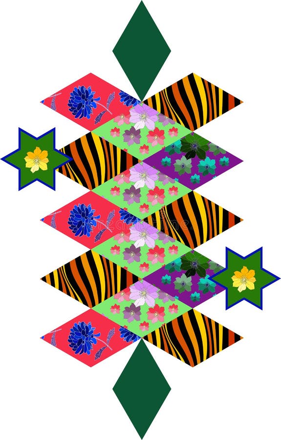 Stylized Patchwork Crocodile from Different Rhombus Patches. Stock ...