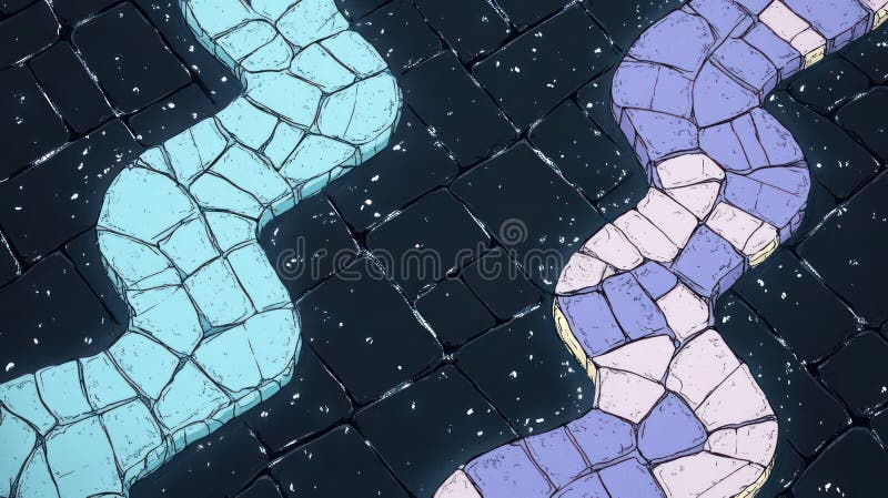 A Stylized Pathway Made of Colorful, Textured Tiles Winding through a ...