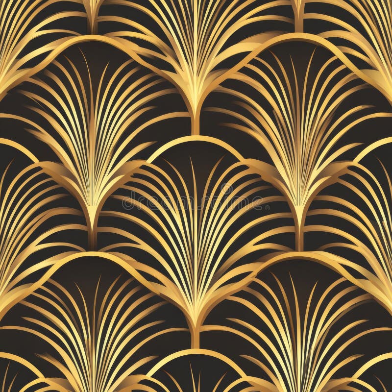 A Stylized Pattern Featuring Gold Palm Leaves Arranged in a Repeating ...