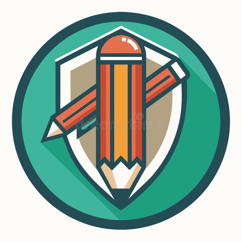 Stylized Pencil Icon Casting a Long Shadow Inside a Circle, a Stylized ...