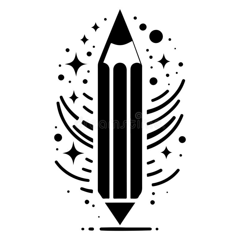 Stylized Pencil Silhouette Vector Illustration with Celestial Elements ...