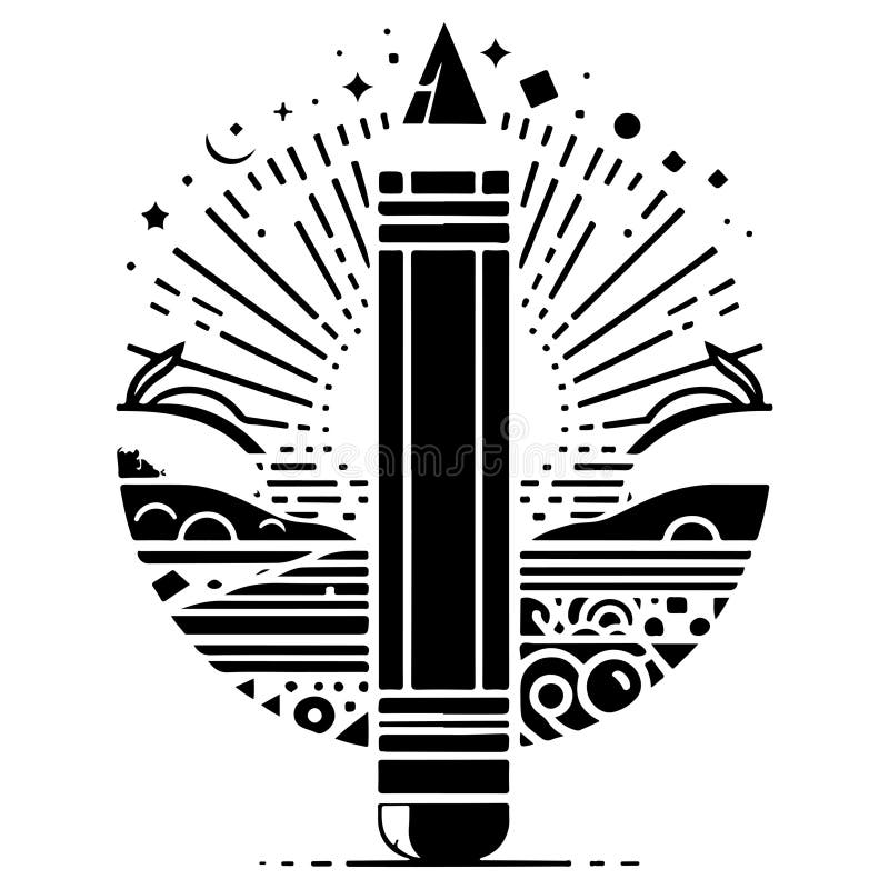Stylized Pencil Silhouette Vector Illustration with Celestial Elements ...