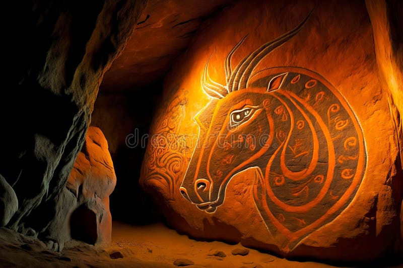 Stylized Petroglyph Cave Art Stock Illustration - Illustration of rock ...
