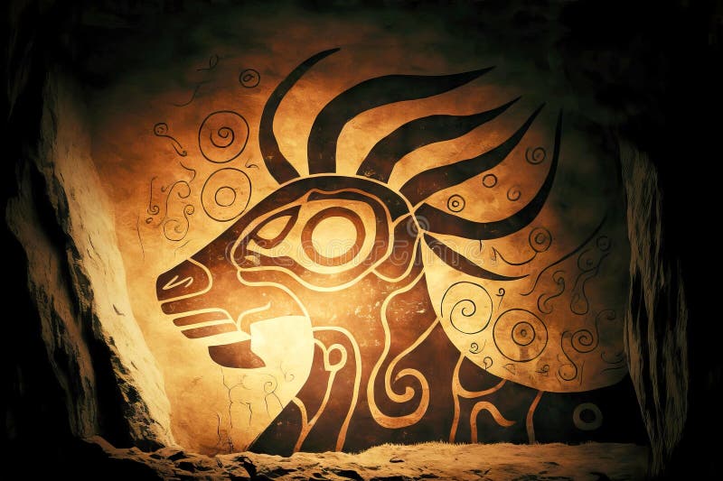 Stylized Petroglyph Cave Art Stock Illustration - Illustration of ...