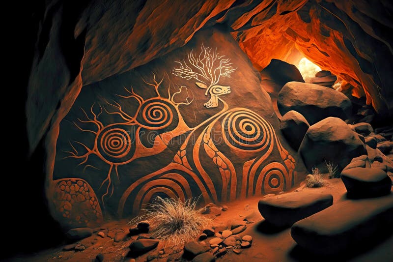 Stylized Petroglyph Cave Art Stock Illustration - Illustration of wall ...