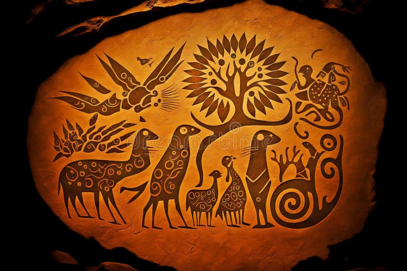 Stylized Petroglyph Cave Art Stock Illustration - Illustration of ...