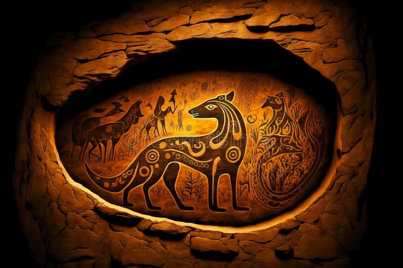 Stylized Petroglyph Cave Art Stock Illustration - Illustration of cave ...