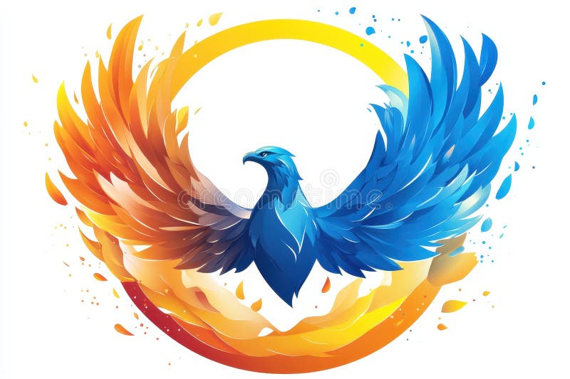Stylized Phoenix with Contrasting Colors and a Circular Frame Against a ...