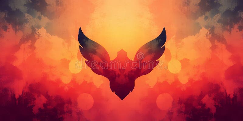 Stylized Phoenix Illustration Against a Fiery Sunset Sky with Blurred ...