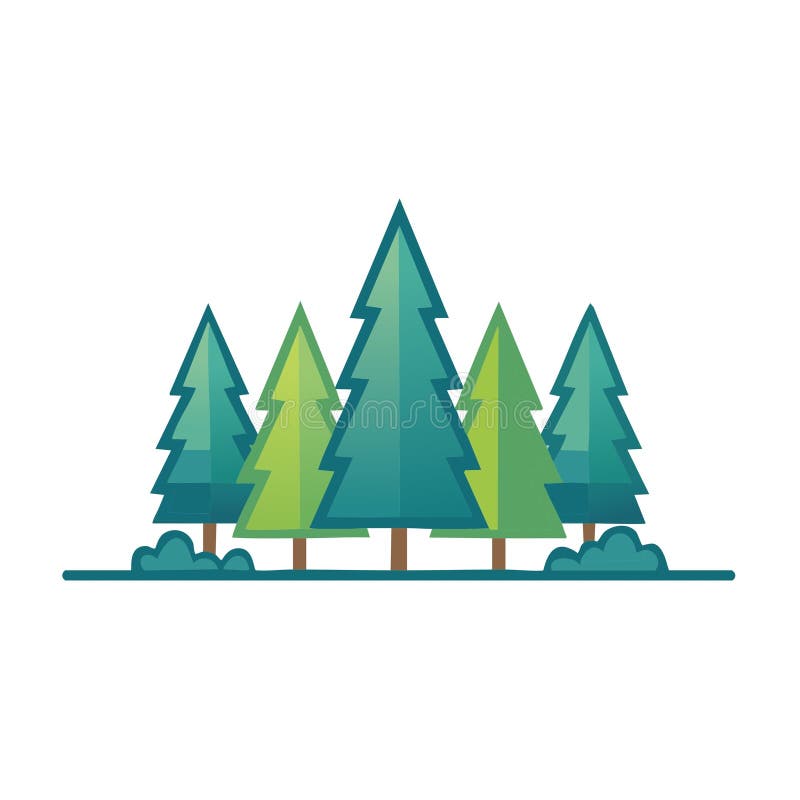 Stylized Pine Trees Forest Evergreen Woods Flat Vector Illustration Stock Vector - Illustration ...