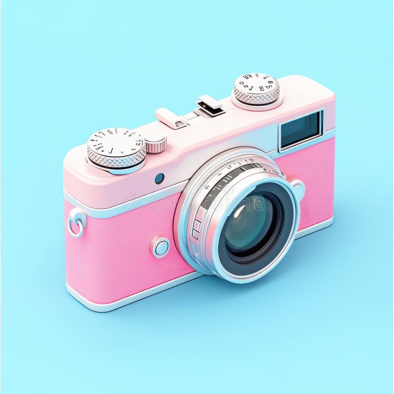 A Stylized Pink Camera on a Blue Background, Representing Photography ...