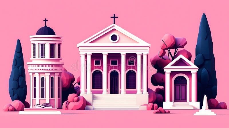 Stylized Pink Churches with Modern Architecture Stock Illustration ...