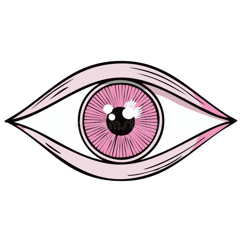 Stylized Pink Eye with Black Pupil and White Reflection, Bold Outline ...