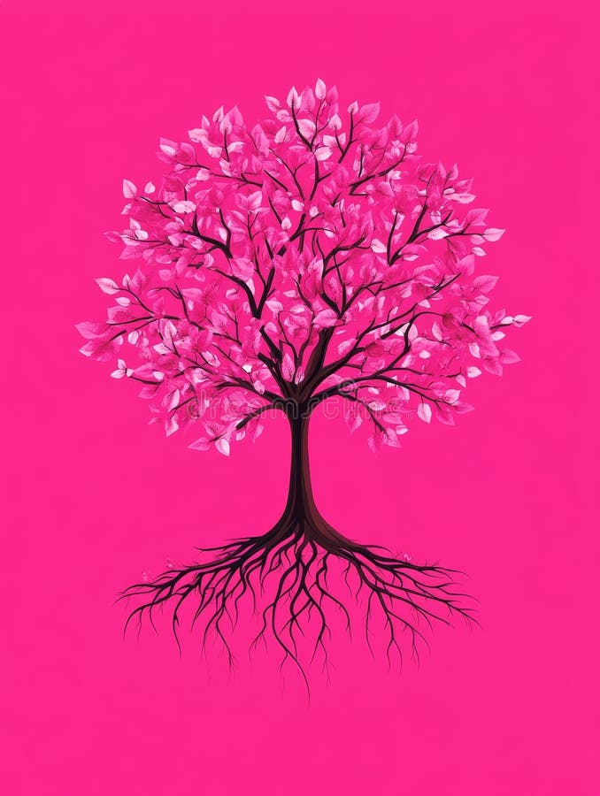 A Stylized Pink Tree with Deep Roots Symbolizing Growth Sustainability ...