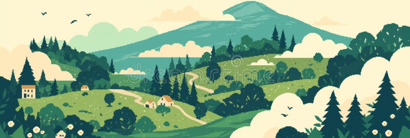 Stylized Pixel Art Depicting Rolling Hills with Diverse Textures and ...