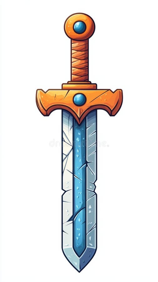 Stylized Pixel Art Sword Icon Featuring a Blue Blade and Ornate Hilt ...
