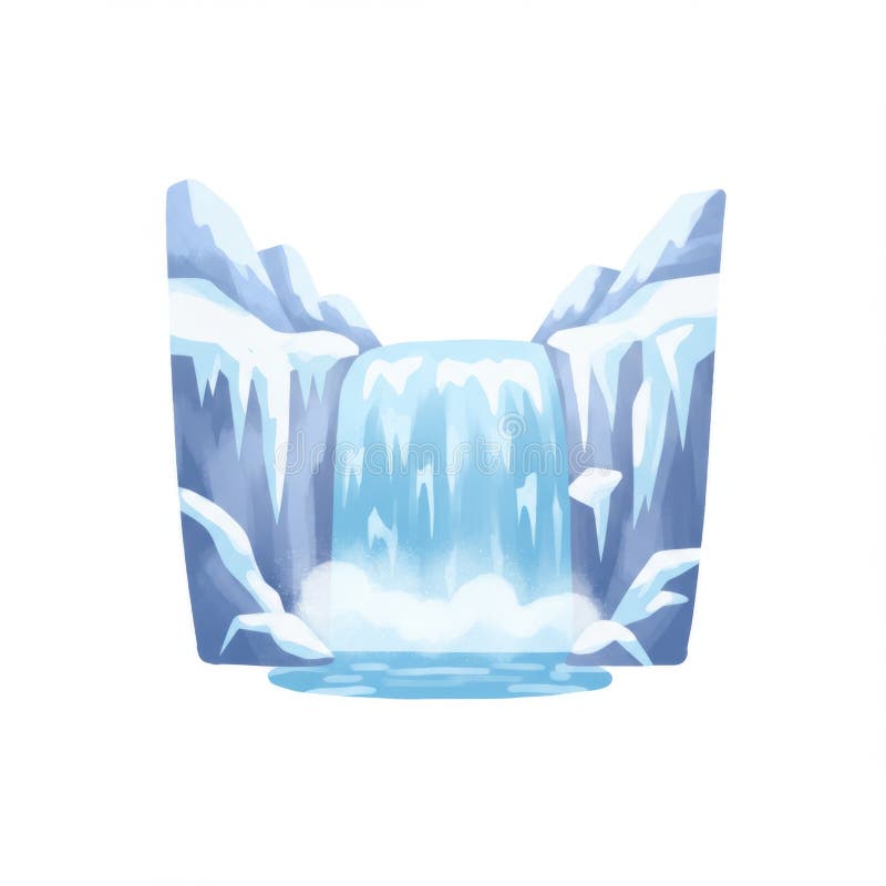 Stylized Pixel Art Waterfall with Ice and Snow on White Background ...