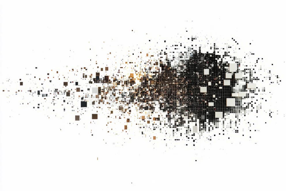 Stylized Pixel Disintegration of an Electronic Device, White Background ...