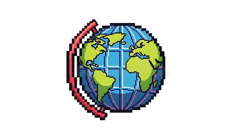 Pixelated Earth Globe with Network Lines Stock Illustration ...