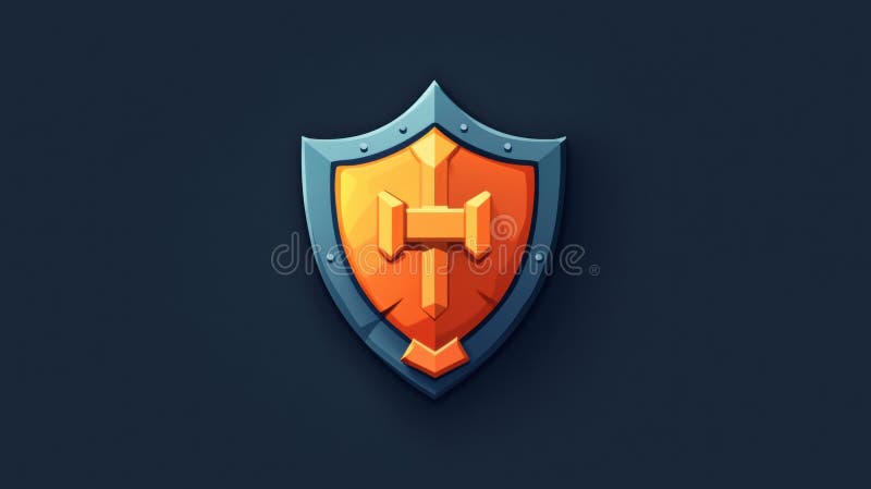 Stylized Pixelated Shield Icon Featuring a Bright Orange Color ...