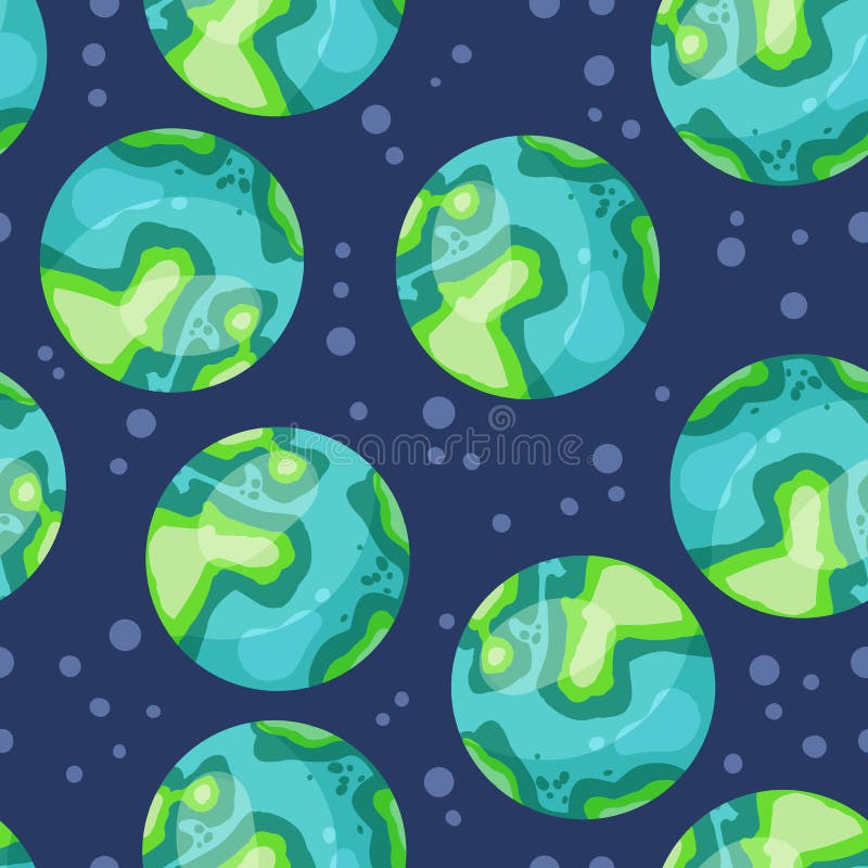 Stylized Planets Earth Abstract Seamless Space Pattern Background ...