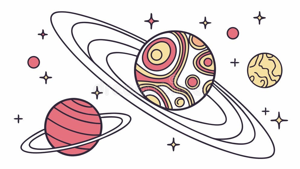 Stylized Planets in Space, Cosmic System Abstract Vector Art, Vector ...