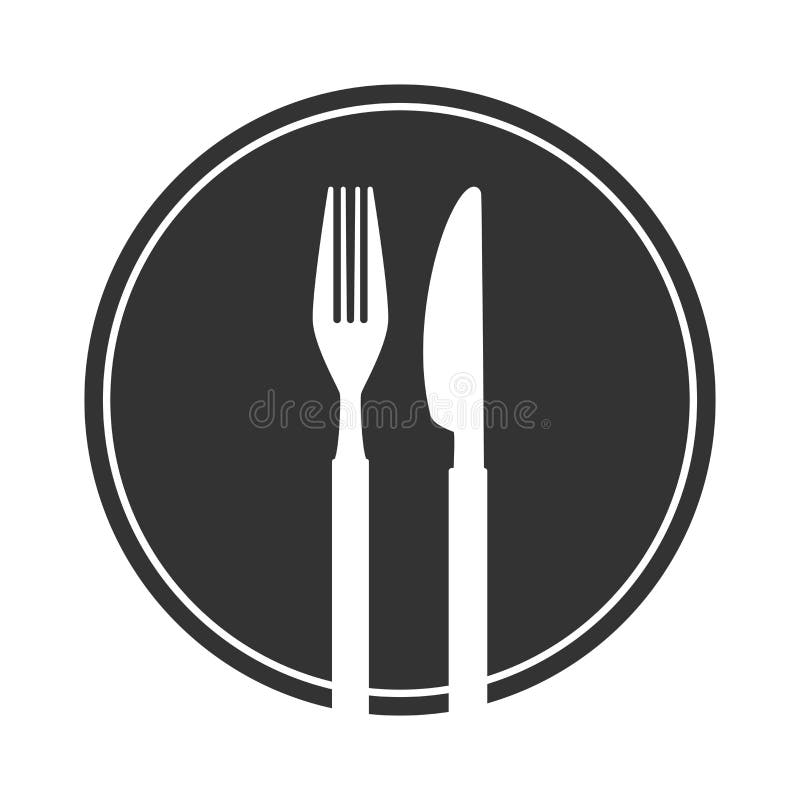 Plate with Fork and Knife Outline Stock Vector - Illustration of line ...