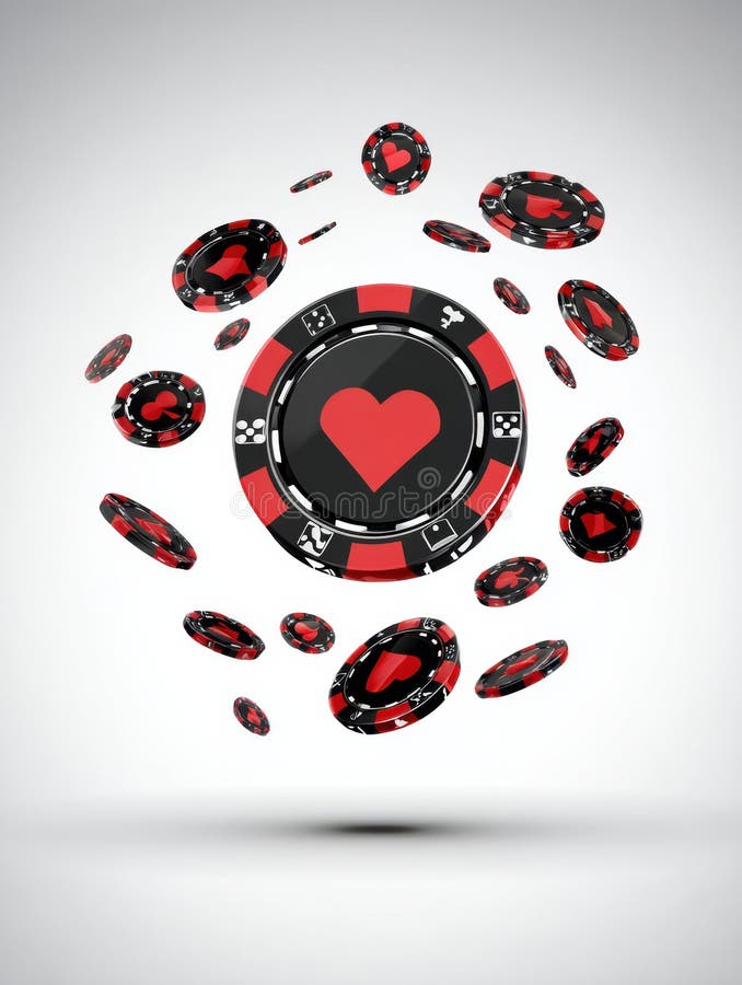 Stylized Playing Card Suits Orbit Around a Central Game Chip in a ...