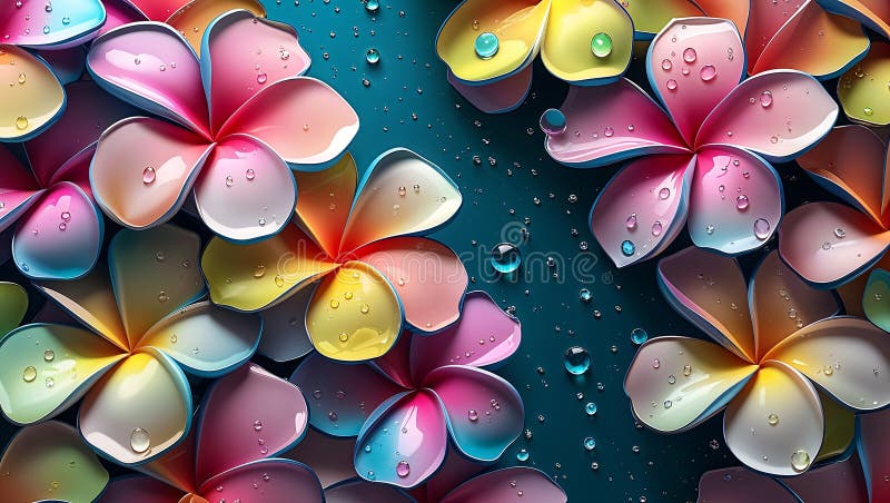 Stylized Plumeria Flower Array in Dense Overlapping Pattern Stock ...