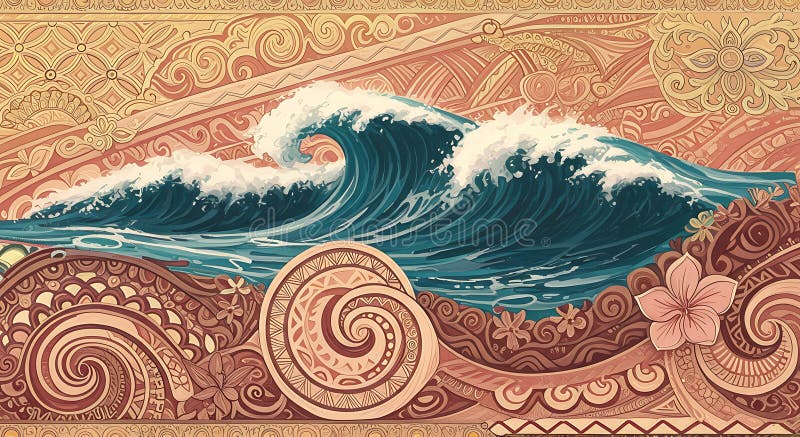 A Stylized, Polynesian-inspired Illustration Featuring a Large ...