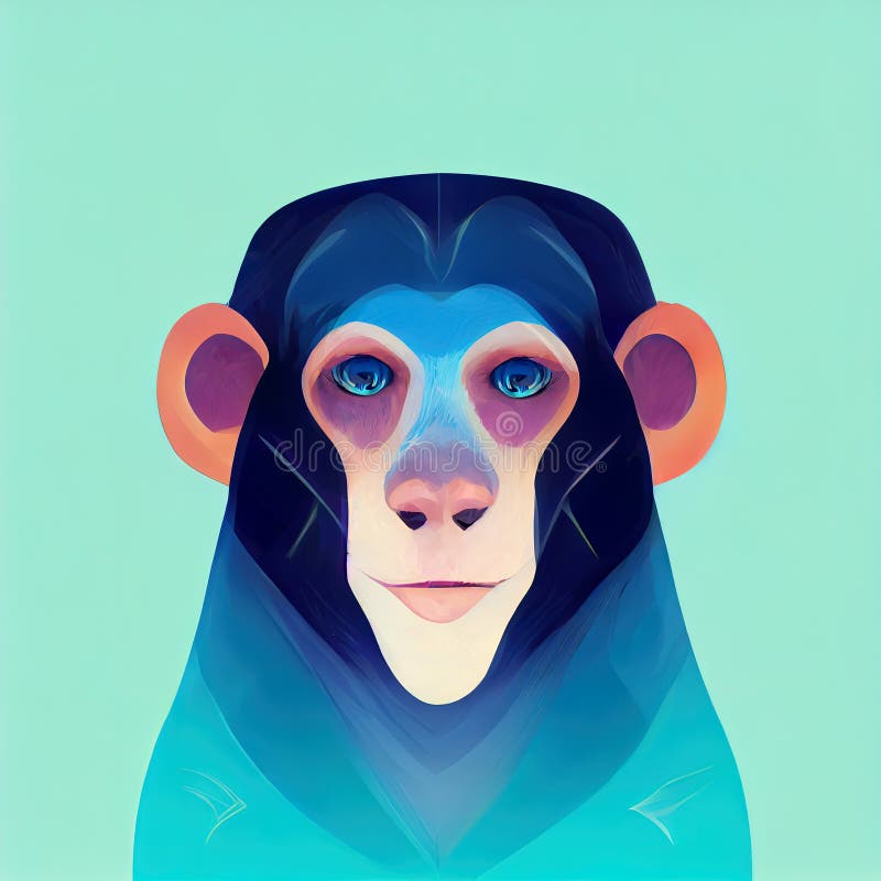 Stylized Portrait of a Blue Monkey. Artistic Illustrated Portrait of a ...