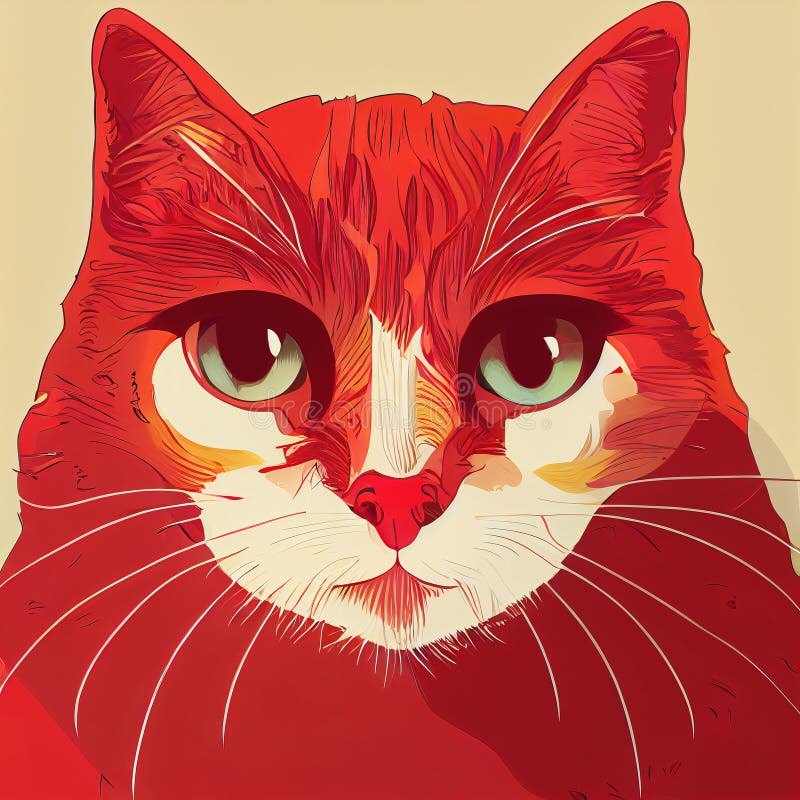 Stylized Portrait of a Cute Red Cat. Full Face View. AI-generated Stock ...