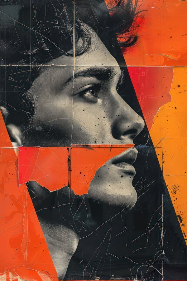 A Stylized Portrait Featuring a Person S Profile with Abstract Orange ...