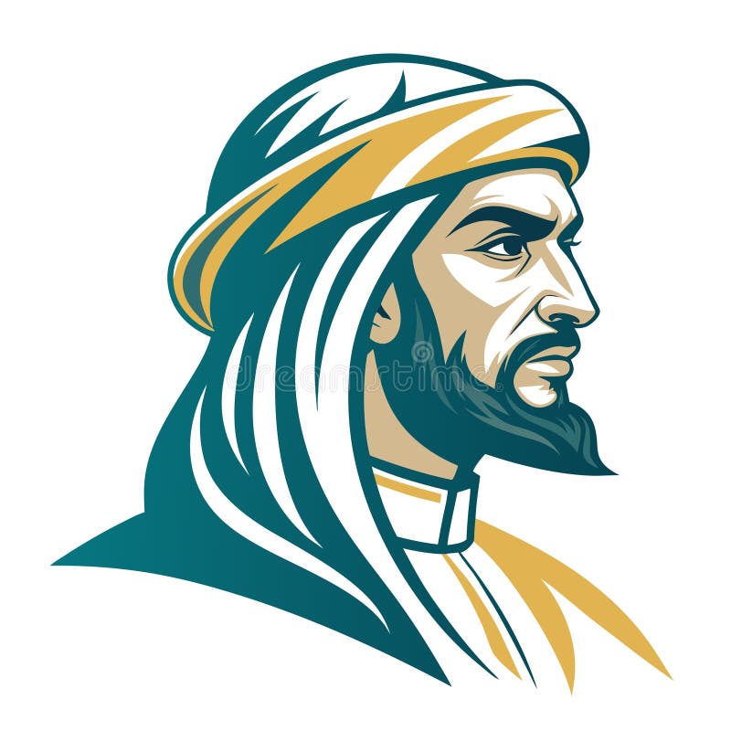 Stylized Portrait of a Middle Eastern Man with Traditional Headscarf ...