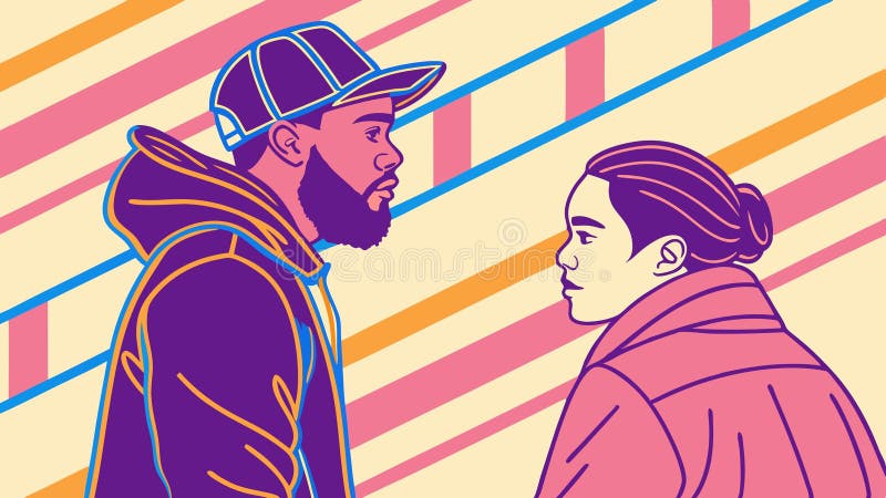 Stylized Portrait of Two People Illustration, Vector Design Generative ...