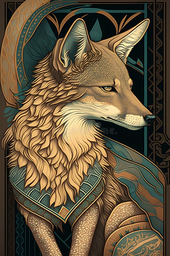 Stylized Portrait of a Wolf in the Style of Boho. Stock Illustration ...